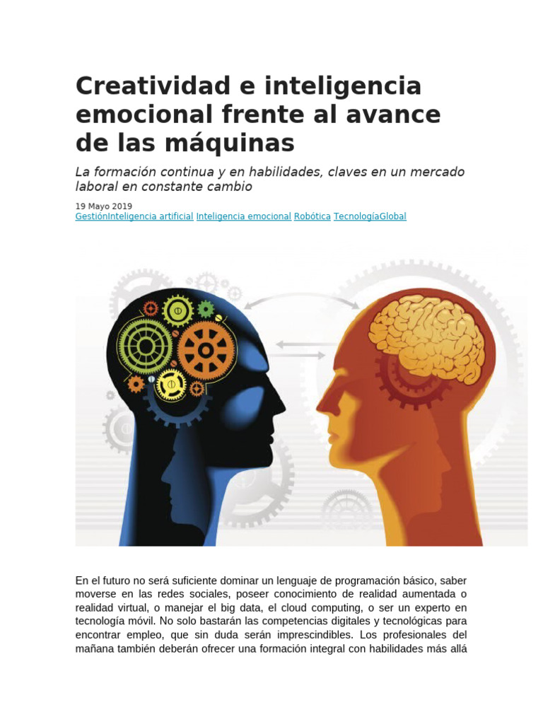 Creatividad e Inteligencia Emocional Frente Al Avance de Las Máquinas-Articulo | PDF