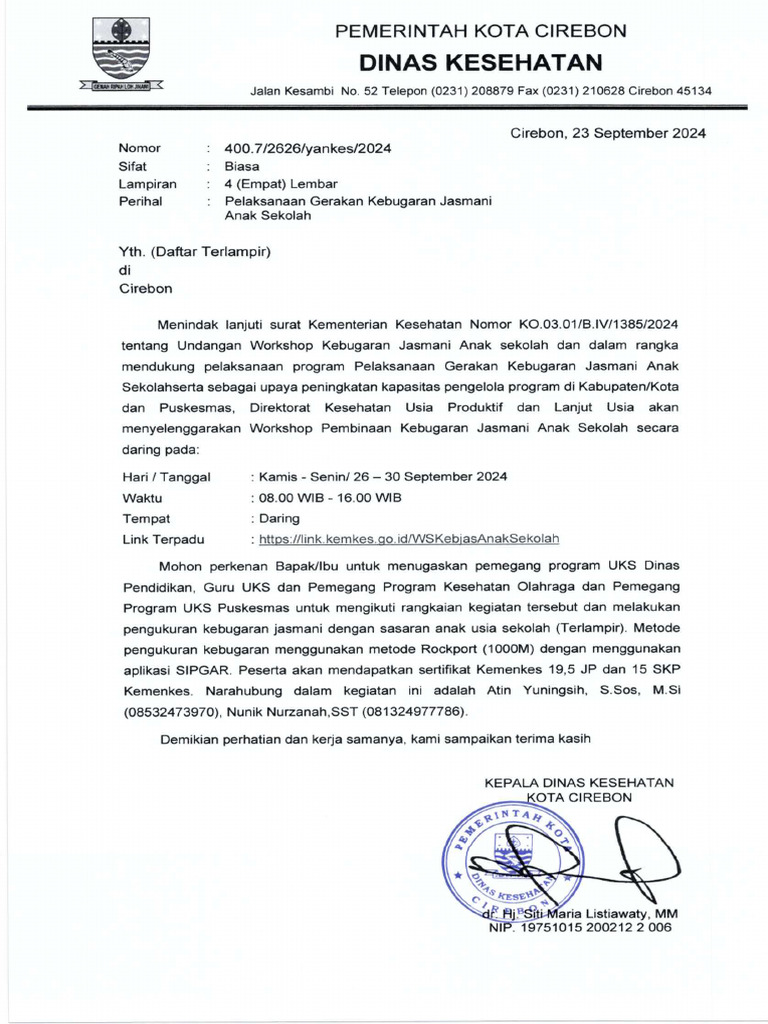 Undangan workshop pelaksanaan kebugaran jasmani sekolah | PDF Undangan workshop pelaksanaan kebugaran jasmani sekolah | PDF