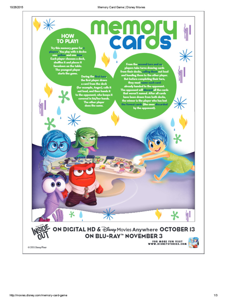 Memory Card Game - Disney Movies | PDF