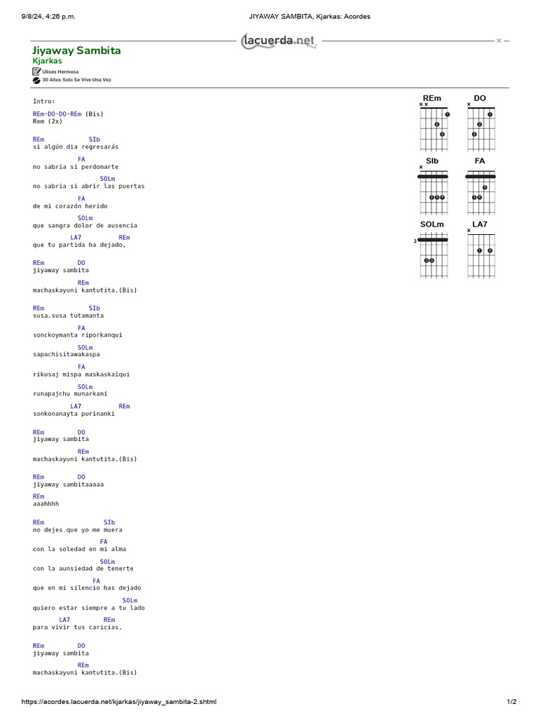 JIYAWAY SAMBITA, Kjarkas - Acordes | PDF