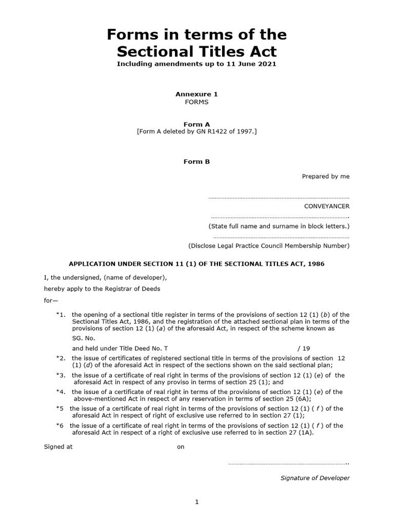 Sectional Titles Act Forms Overview | PDF | Deed | Justice