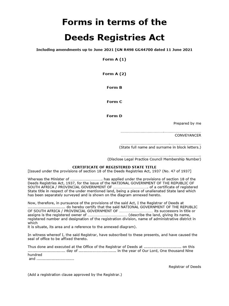 Deeds Registries Act Forms and Amendments | PDF | Deed | Domain Name Registrar