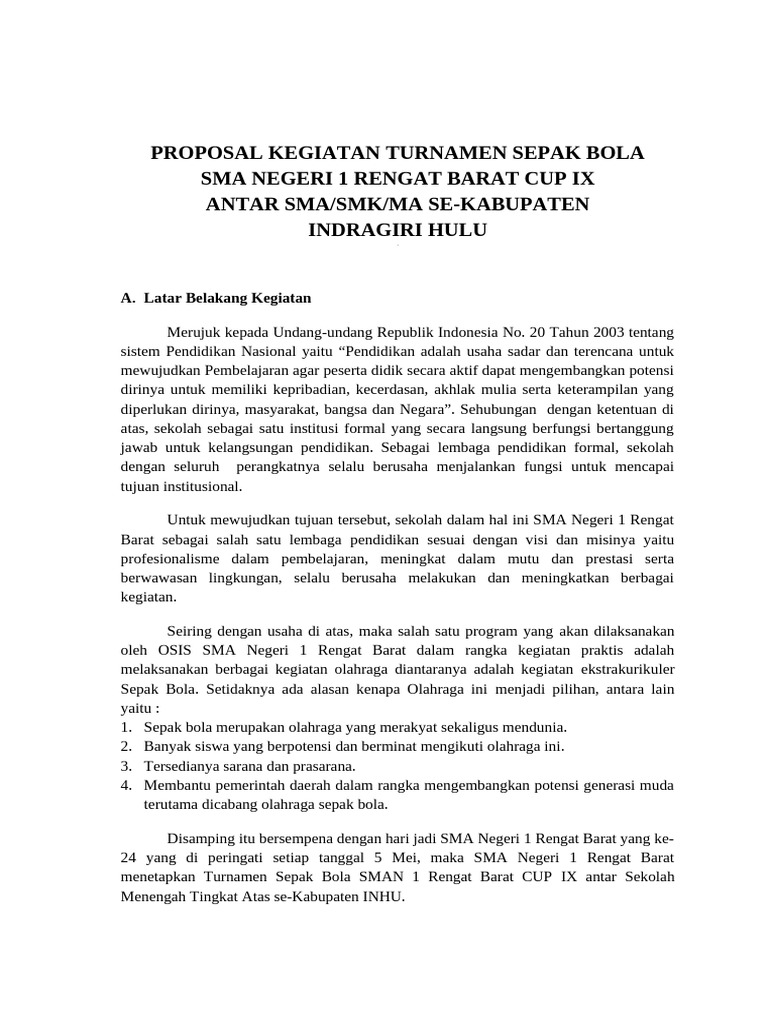 Proposal Sepak Bola SMA Beni | PDF
