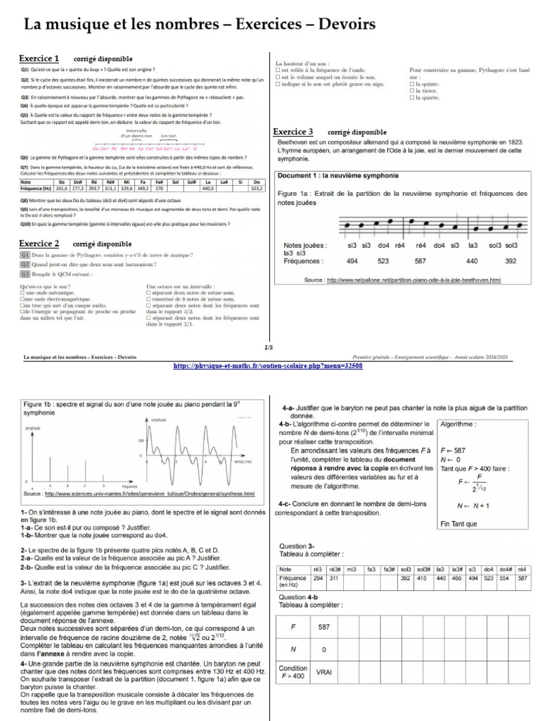 Musique Nombres Exercices | PDF