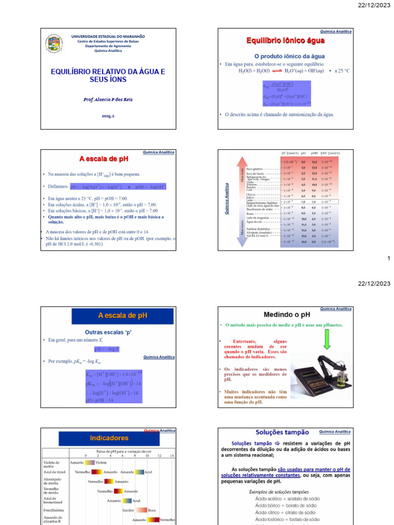 Aula 06 - Equilibrio Relativo A Agua e Seus Ions Ok | PDF