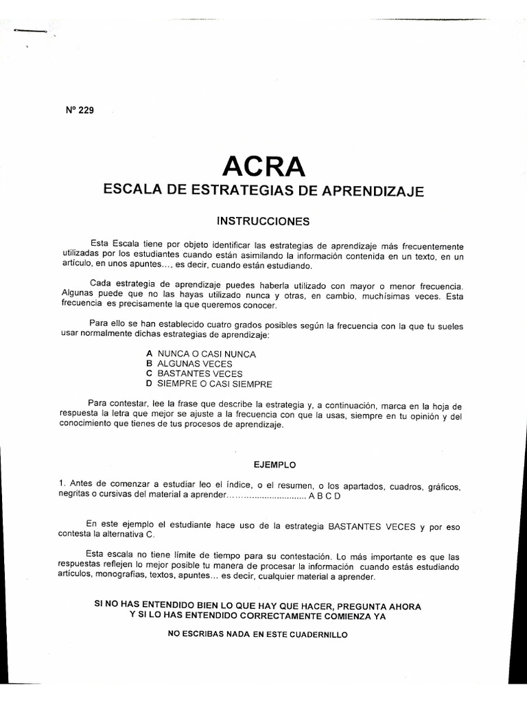 Cuestionario ACRA | PDF