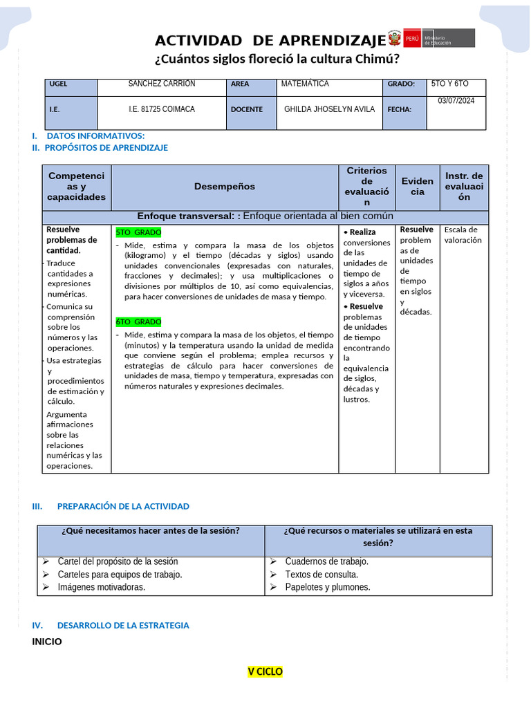 01 DE JULIO-MAT-Cuántos Siglos Floreció La Cultura Chimú - V CICLO ...