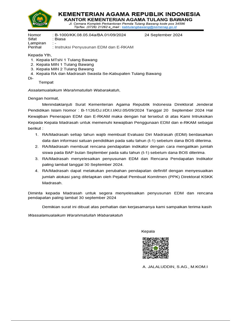 CONTOH SURAT INSTRUKSI PENYUSUNAN EDM Dan E-RKAM | PDF