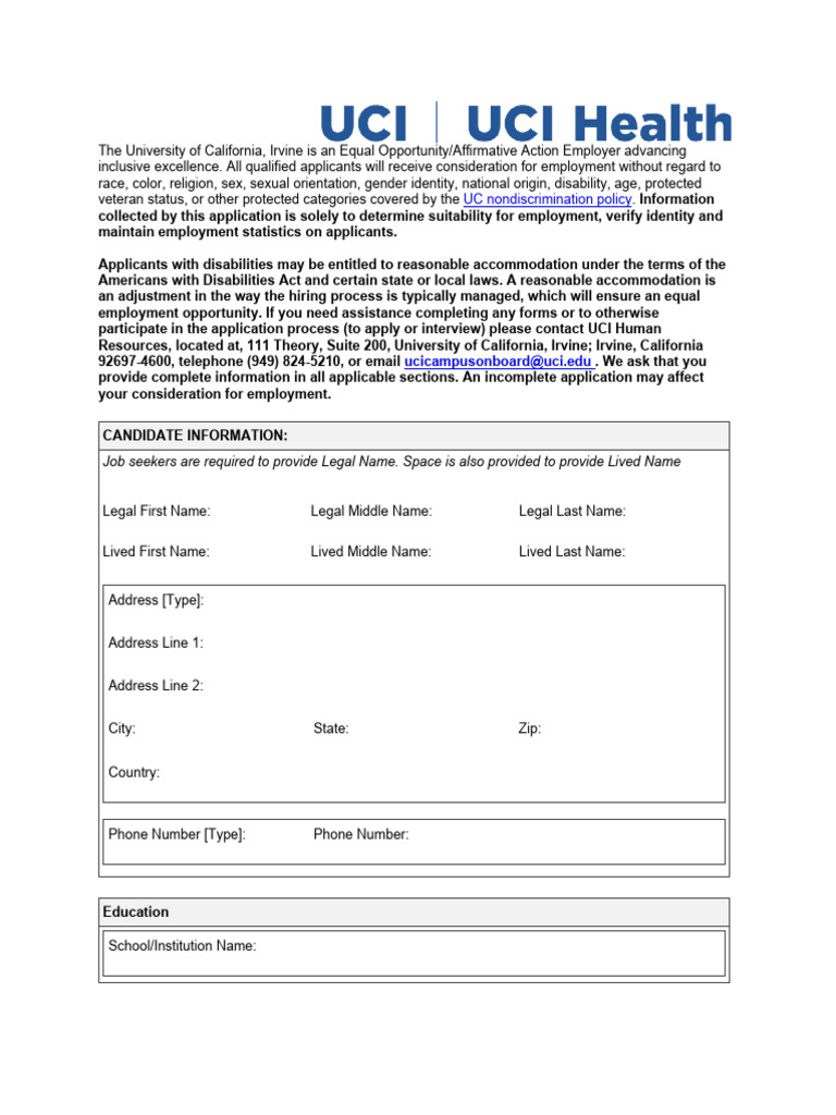 UCI Employment Application | PDF