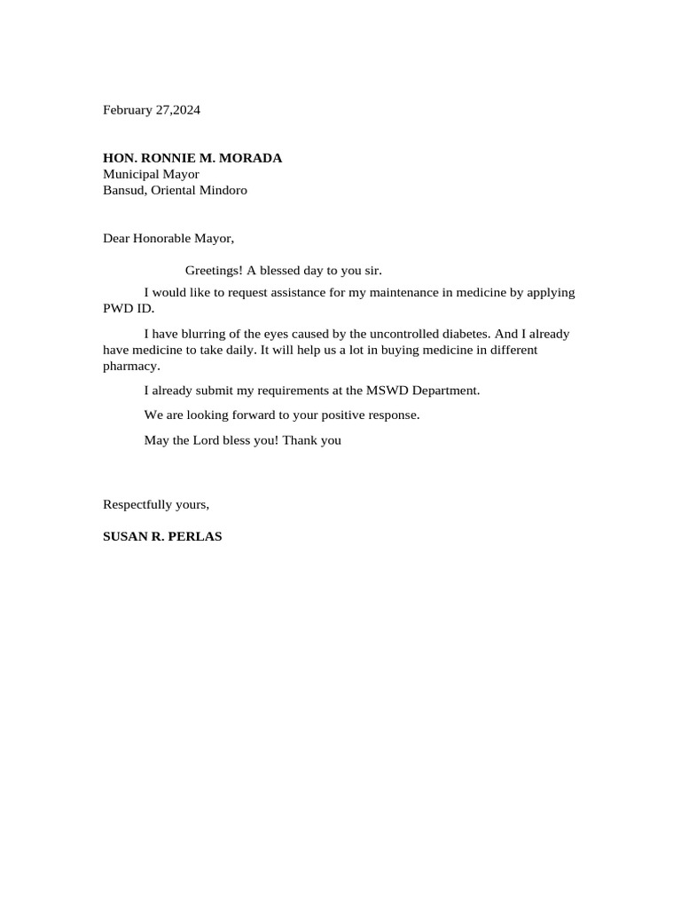 Request Letter For Assistance | PDF