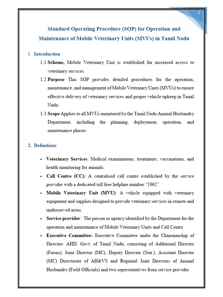 Standard Operating Procedure (Sop) For Operation and Maintenance of ...