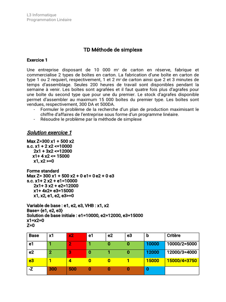 TD Simplexe | PDF