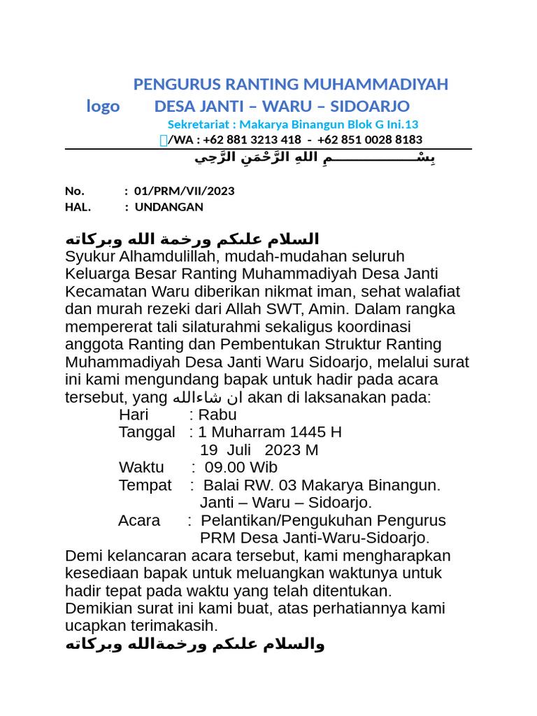 Pengurus Ranting Muhammadiyah Logo Desa Janti - Waru - Sidoarjo | PDF