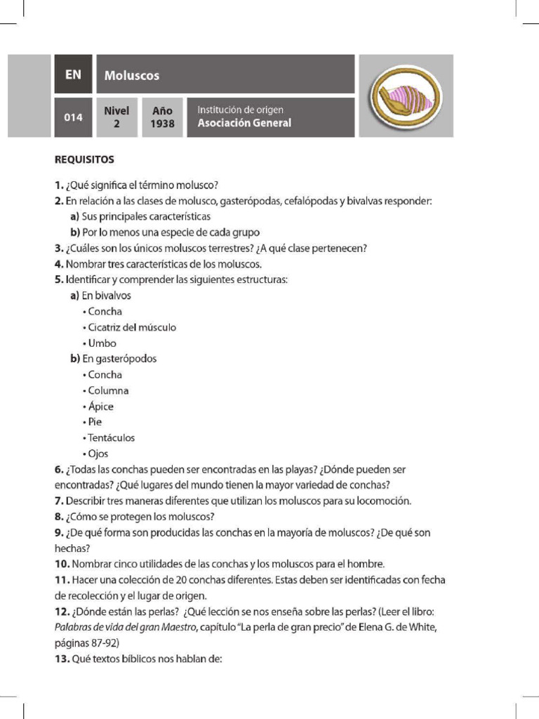 Relación y características de los moluscos | PDF