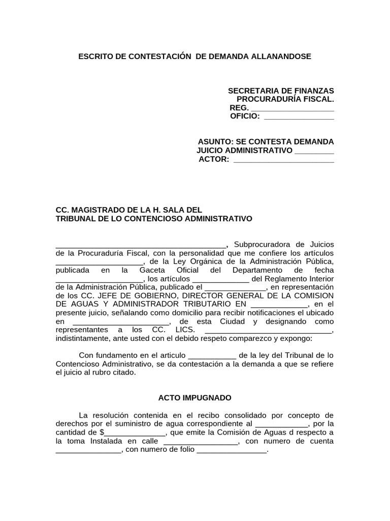 Escrito de Contestación de Demanda Allanandose | PDF