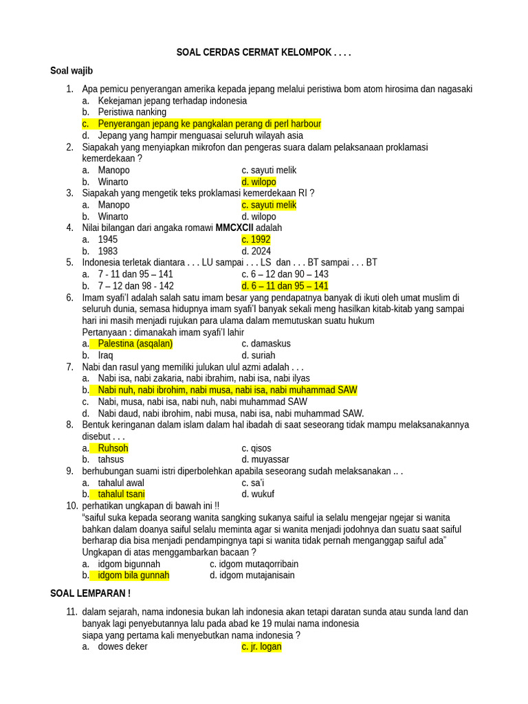 Soal Cerdas Cermat Nomer 2 Hut Ri Ke 79 | PDF