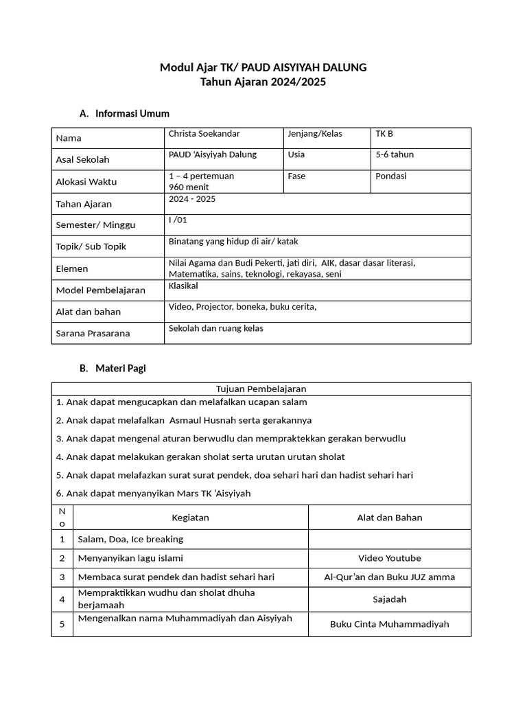 Modul Ajar TK | PDF