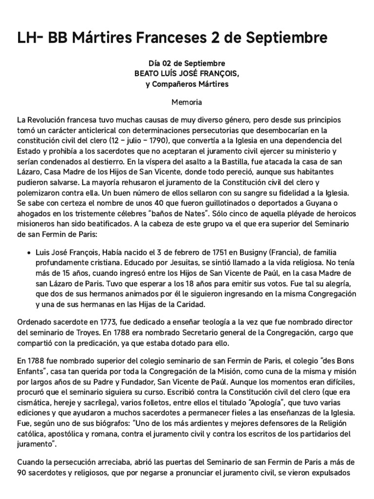 Mártires Franceses: Beato Luis José François | PDF | Cristo (título ...