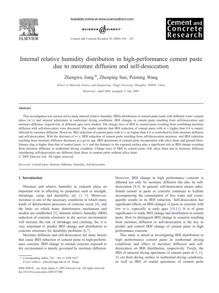 Jiang Et Al. - 2006 - Internal Relative Humidity Distribution in High ...