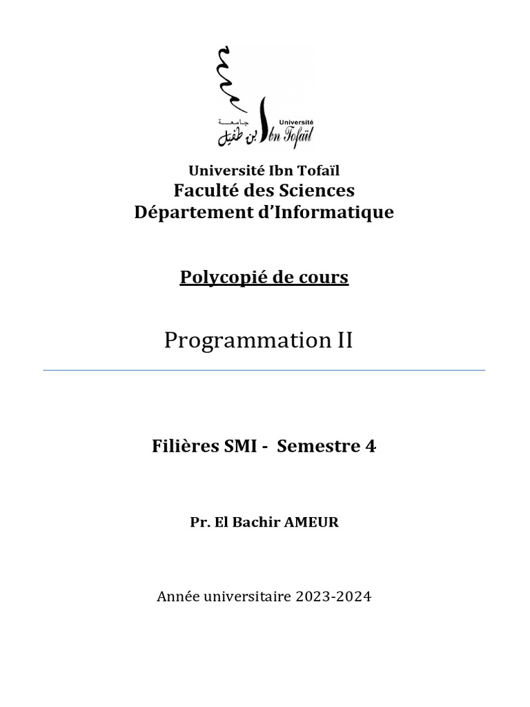 Polycopie Prog II SMI - S4 2023-2024 | PDF