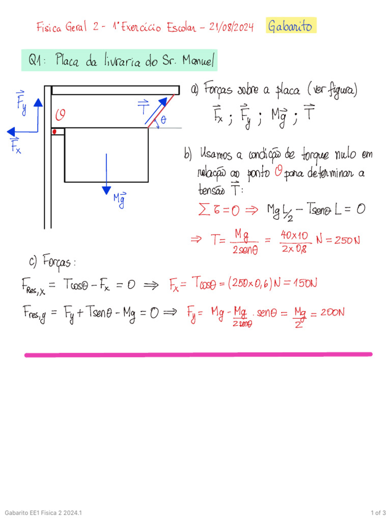 Gabarito EE1 Fisica 2 2024.1 | PDF