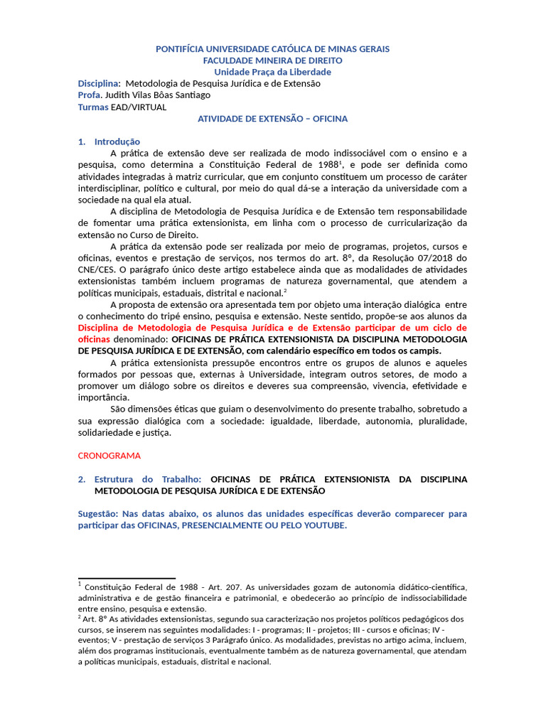 ATIVIDADE DE EXTENSÃO – OFICINA | PDF