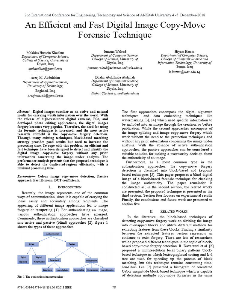 An Efficient and Fast Digital Image Copy-Move Forensic Technique | PDF | Cluster Analysis ...