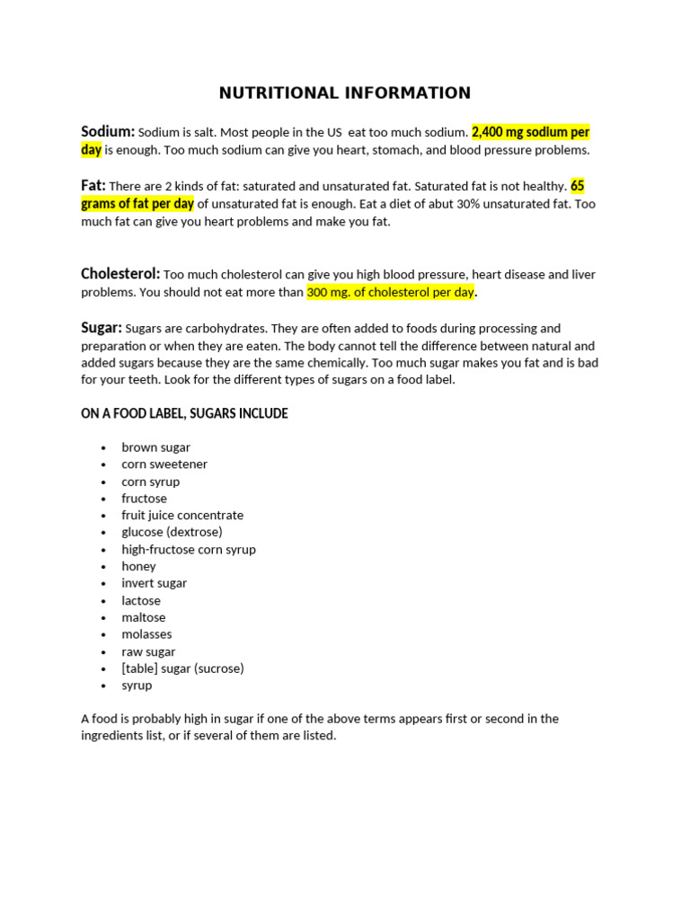 Nutritional Information | PDF