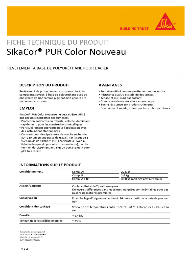 SikaCor - PUR - Color - Fiche Technique | PDF