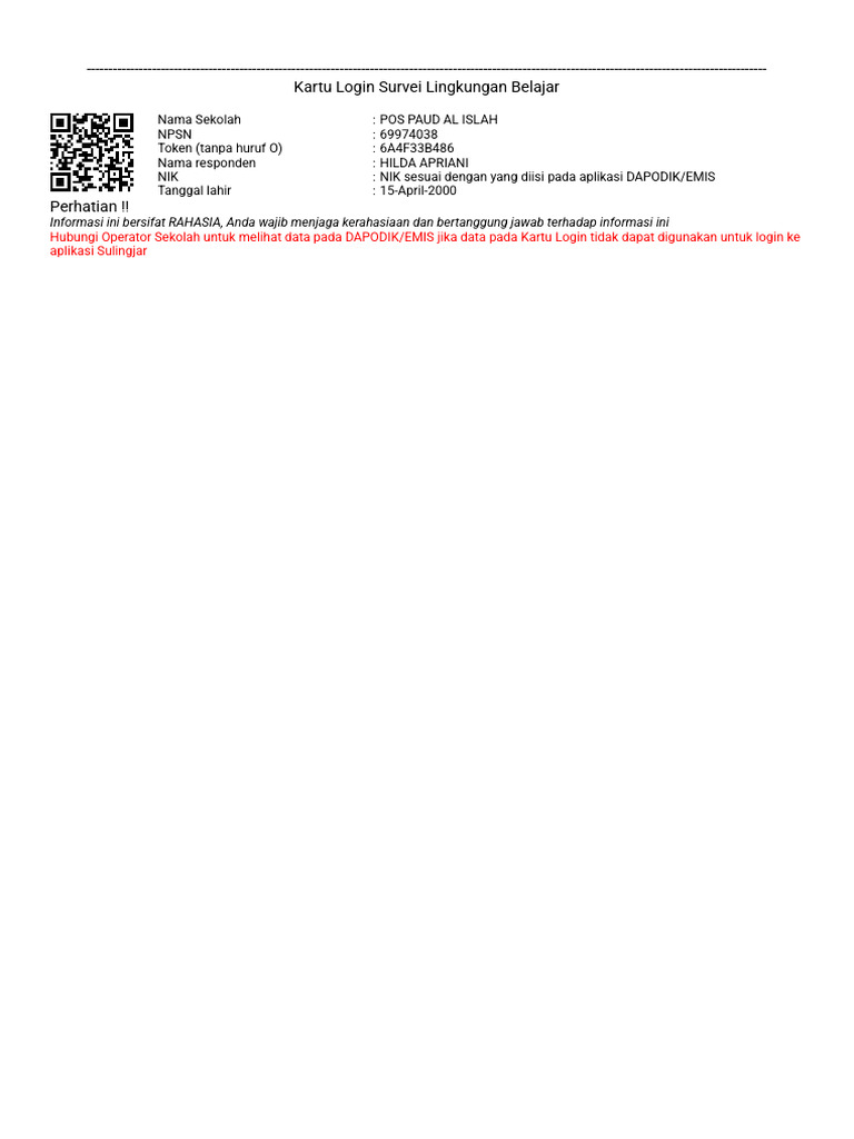 Kartu - Login - Satuan HILDA APRIAN | PDF