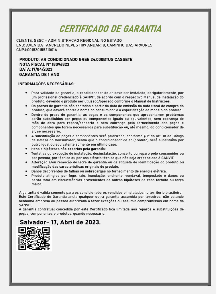Certificado de Garantia | PDF