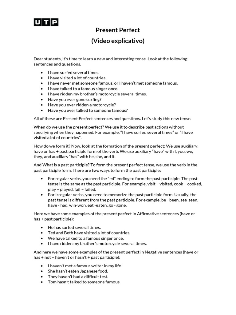 Present Perfect | PDF