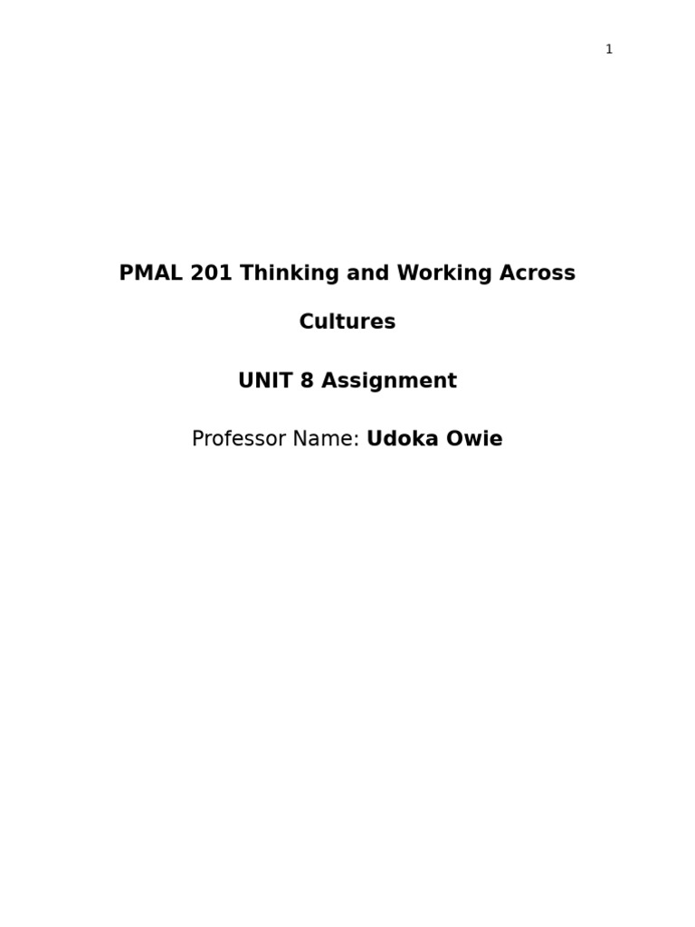PMAL 201 Thinking and Working Across Cultures UNIT 8 Assignment Udoka Owie | PDF