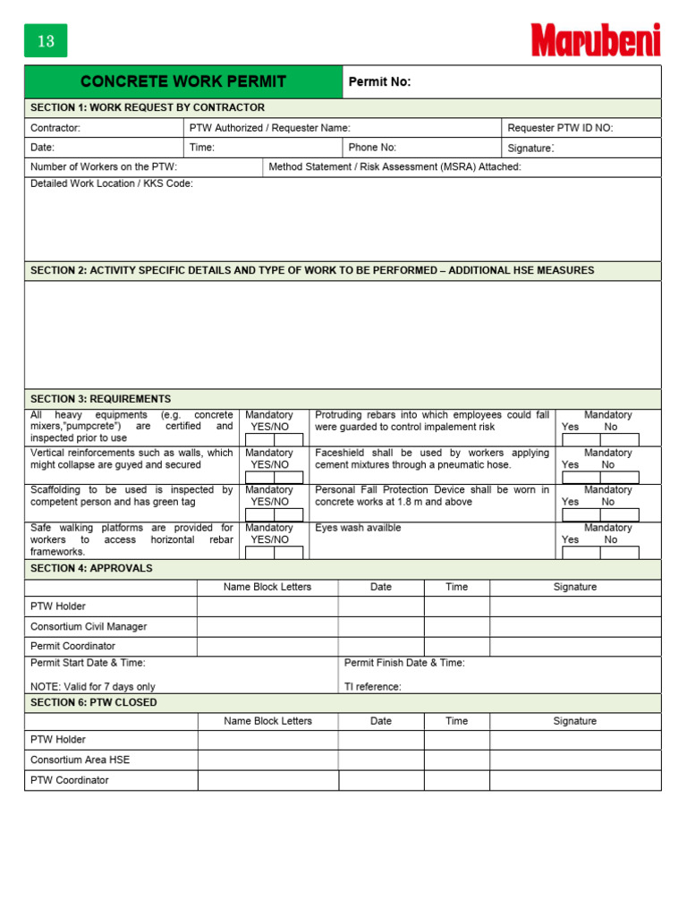 Concrete Work Permit Rev. 2 | PDF