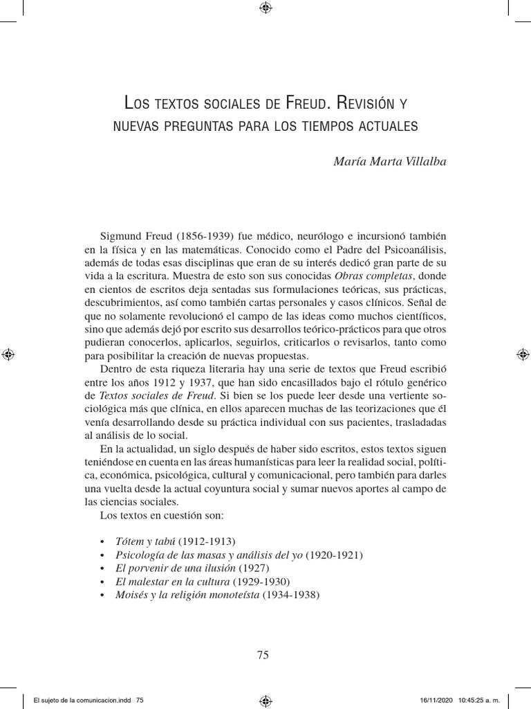 VILLALBA, María Marta - Los textos sociales de Freud | PDF