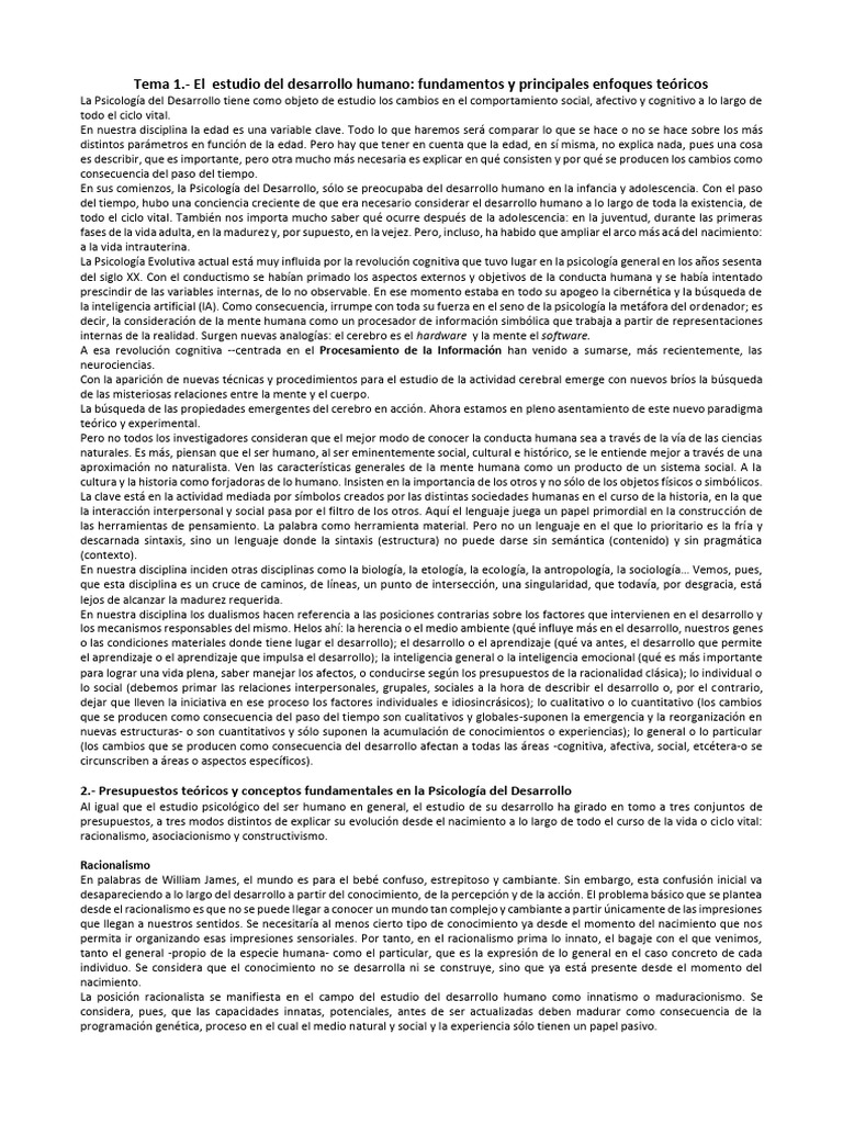 Tema 1 El Estudio Del Desarrollo Humano | PDF | Sicología | Filosofía