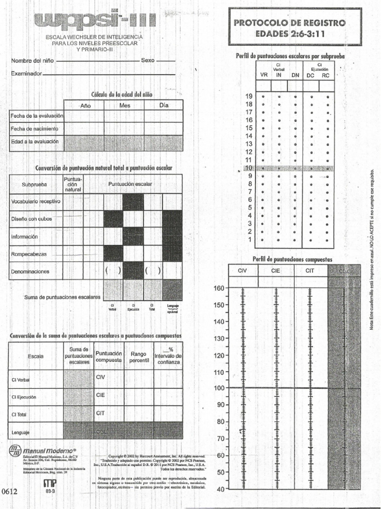 Protocolo Wppsi 2 a 3 | PDF