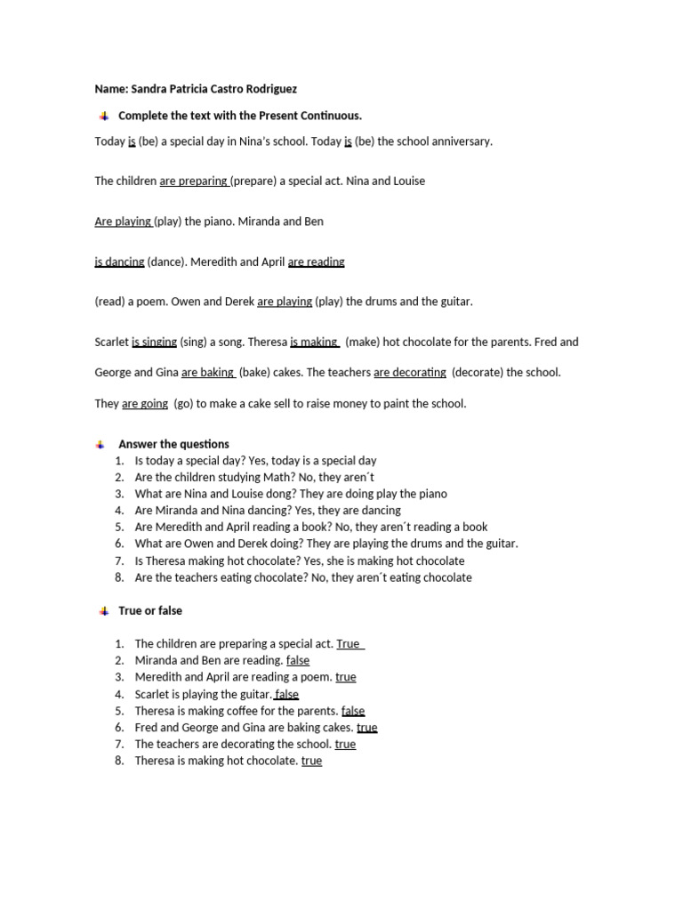 Castro R Sandra Reading Comprehension - Present Cont. | PDF