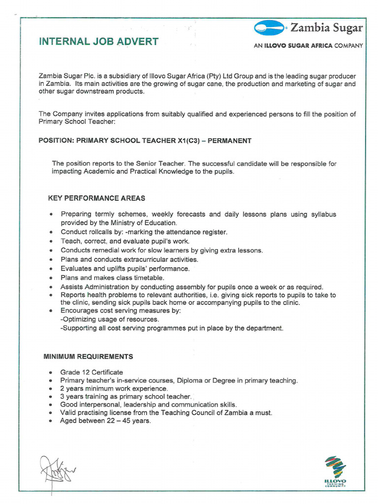 Internal Advert - Primary School Teacher | PDF
