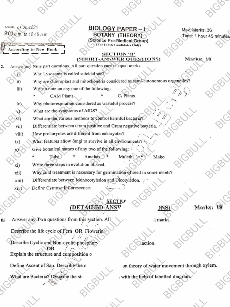 Bigbull X Team Alone Botany Paper Solve | PDF