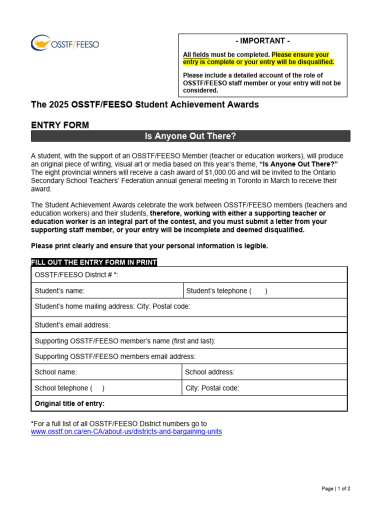 Saa Entry Form | PDF