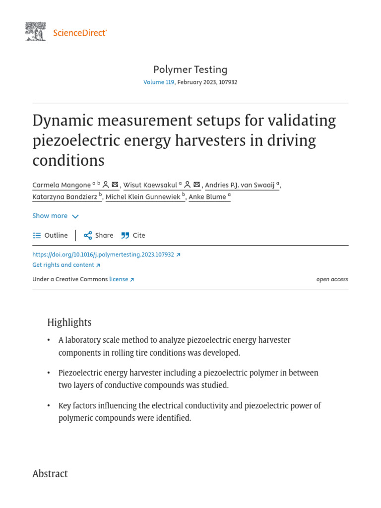 Dynamic measurement setups for validating piezoelectric energy harvesters in driving conditions ...