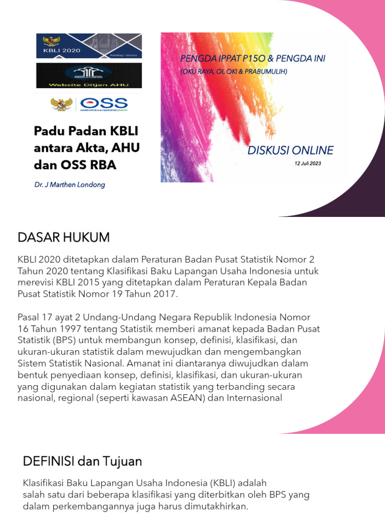 Padu Padan KBLI Antara AKTA, AHU Dan OSS | PDF