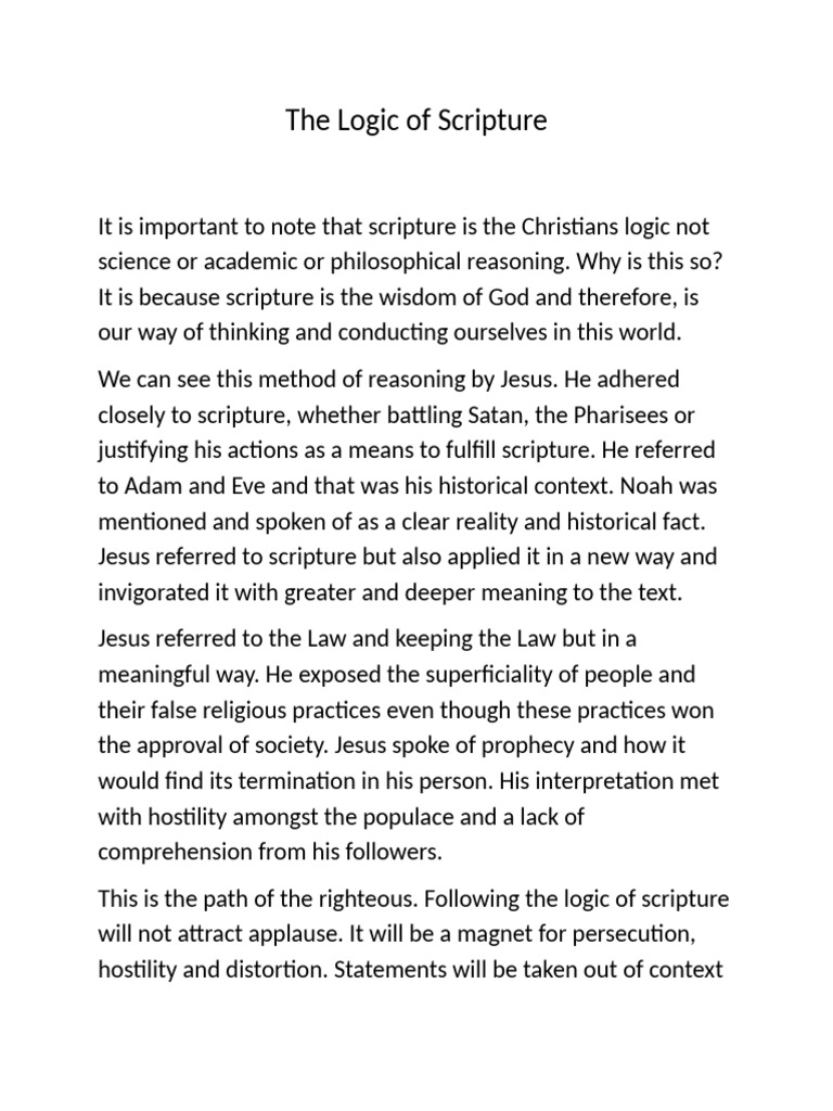 The Logic of Scripture | PDF | Bible | Jesus