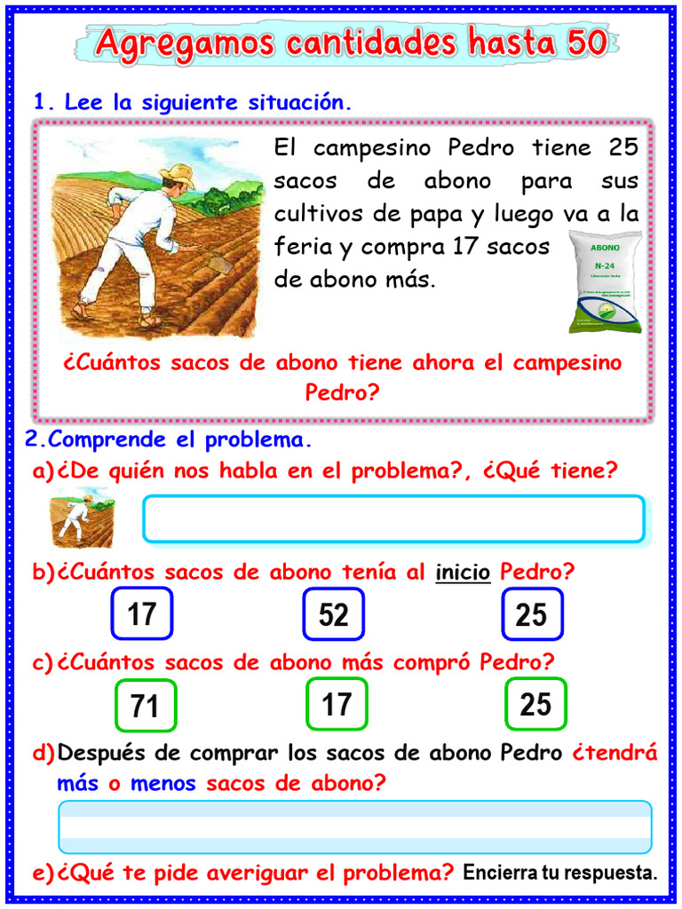 FICHA AGREGAMOS CANTIDADES HASTA 50 MAESTRA JANET | PDF