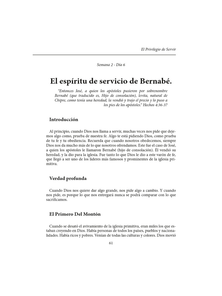Lección 13_ El Espíritu de Servicio de Bernabé. | PDF