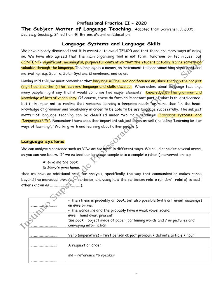 Worksheet 4 - Language Systems and Language Skills 2020 | PDF