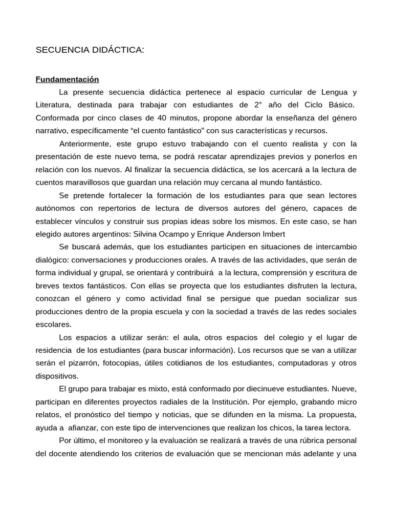 Ejemplo de Secuencia Didactica | PDF