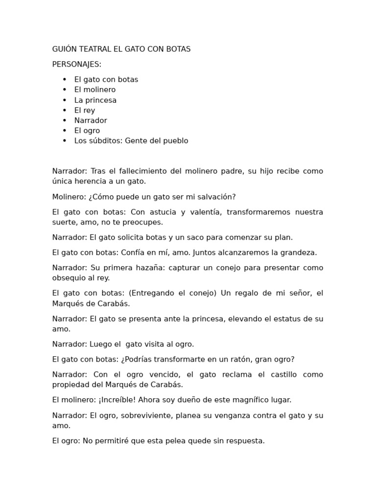 Guión Teatral El Gato Con Botas | PDF