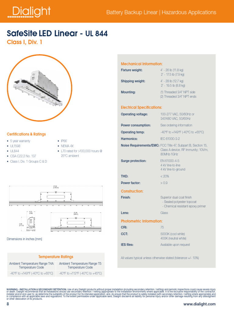Dialight LED Linear SpecSheet LSC3C4M3GEX | PDF